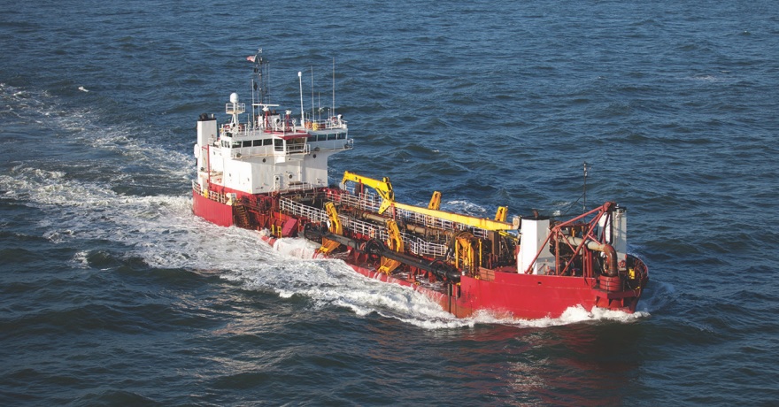 Twin screw trailing suction split hull hopper dredger with pump ashore ...